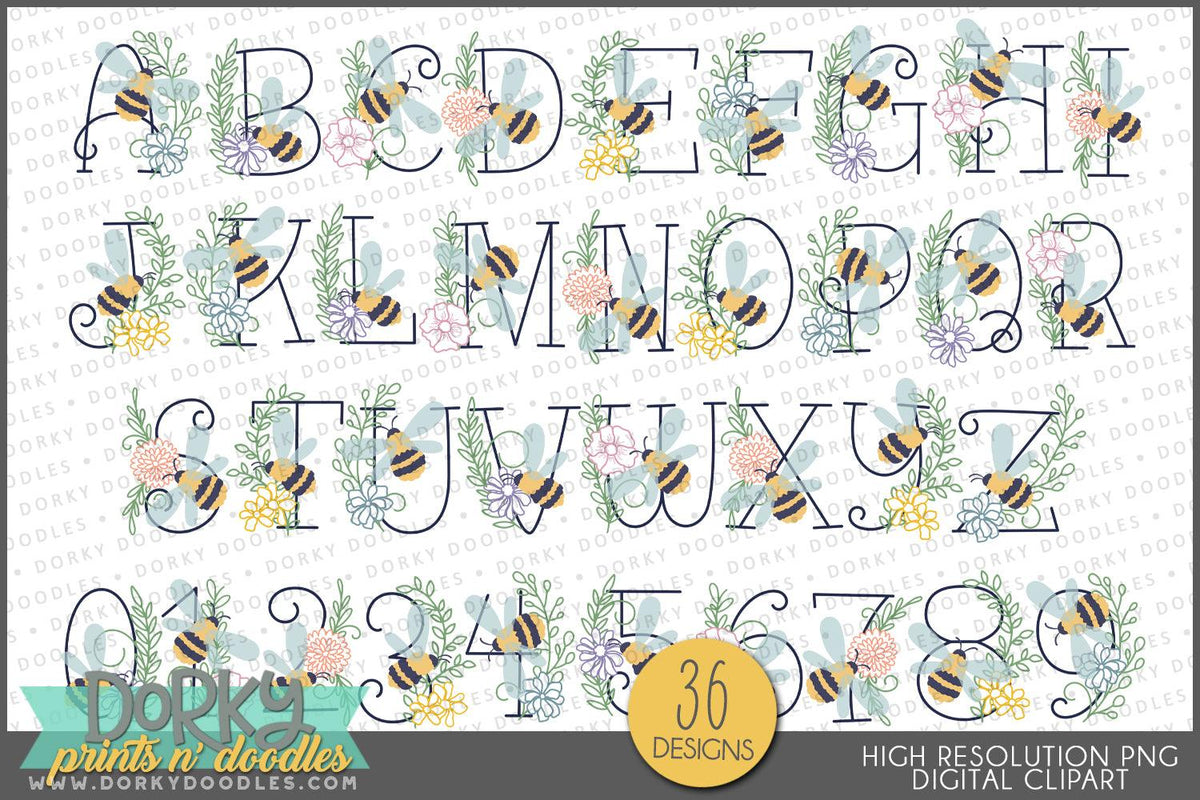 Elegant Honey Bee Alphabet Clipart – Dorky Doodles