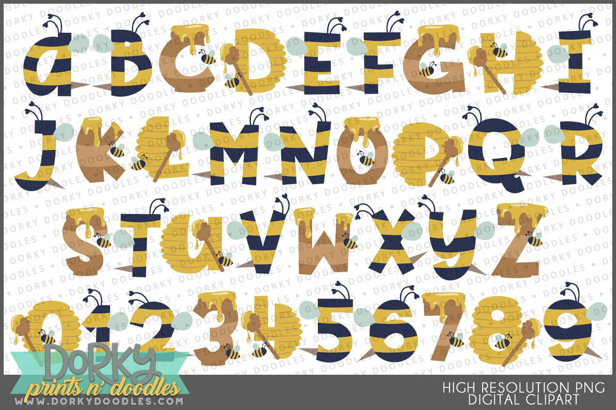 Cute Bee Alphabet Clipart – Dorky Doodles