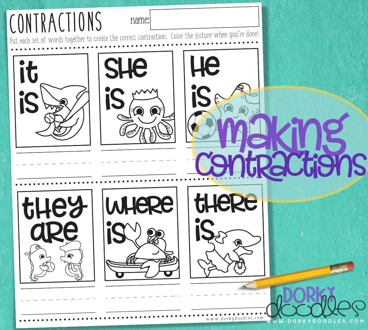 Contractions Printable Worksheet – Dorky Doodles