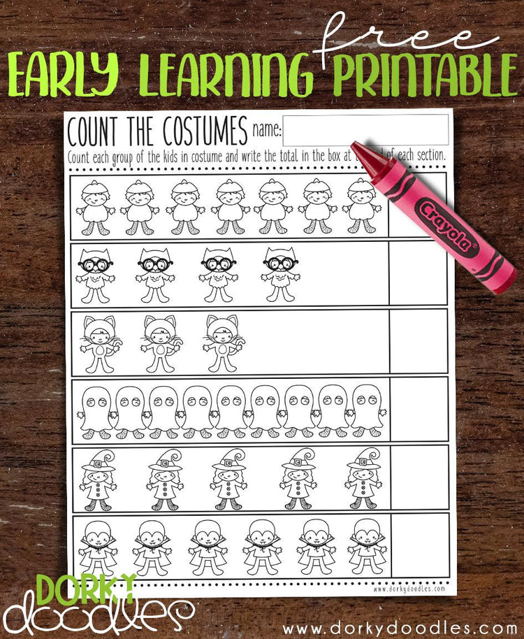 Count the Costumes Printable Worksheet – Dorky Doodles
