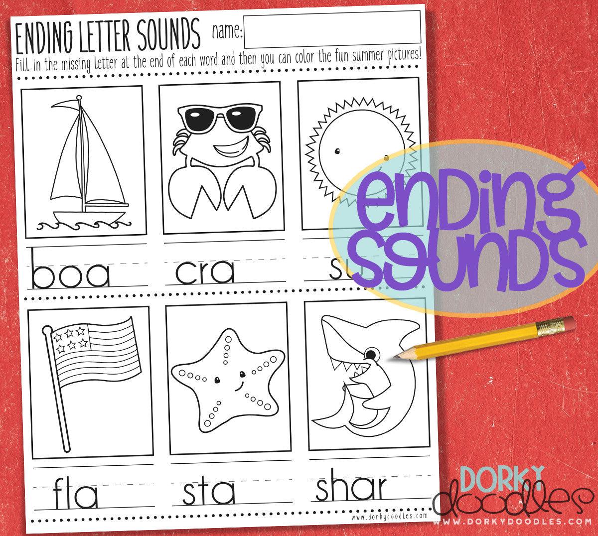 Ending Letter Sounds Printable Worksheet – Dorky Doodles