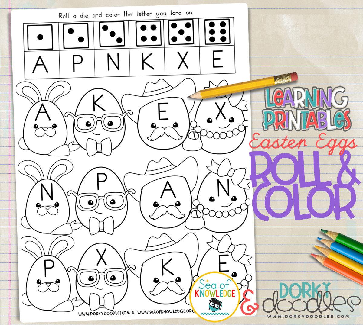Roll and Color Letter Matching Printable – Dorky Doodles