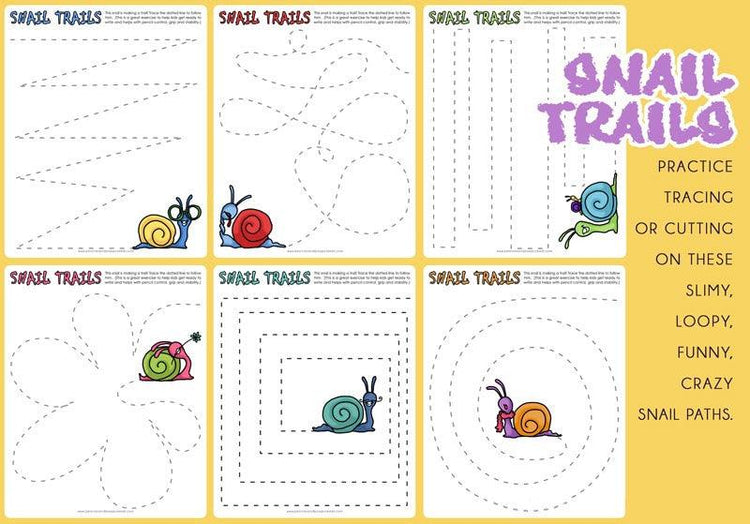 Snail Trails: Practice Tracing or Cutting – Dorky Doodles