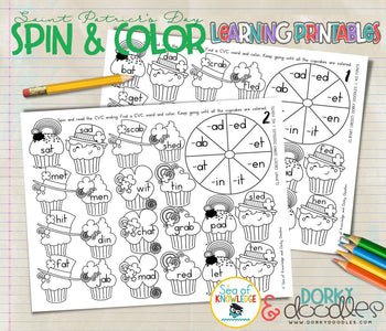 St Patrick's Day CVC Word Spinner Worksheets – Dorky Doodles