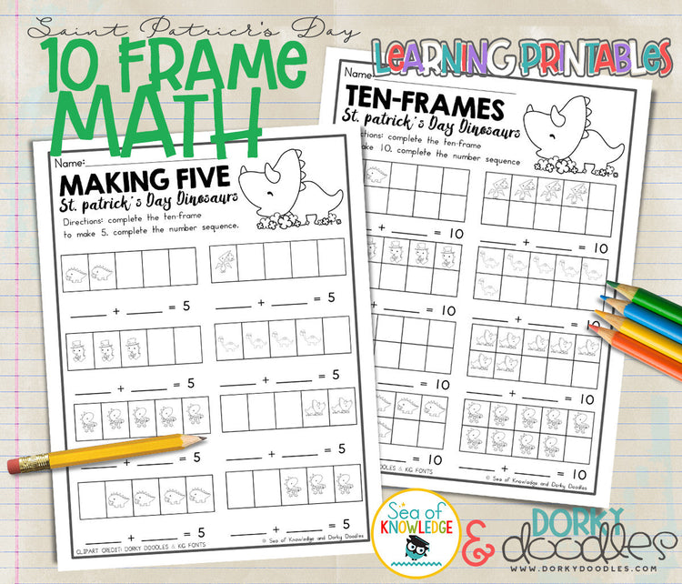 St Patrick's Day Ten Frame Math Printables – Dorky Doodles