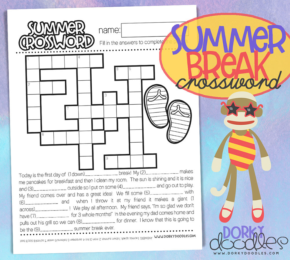 Summer Break Crossword Puzzle Printable – Dorky Doodles