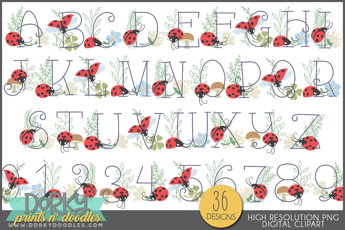 Ladybug and Flowers Alphabet Clipart – Dorky Doodles