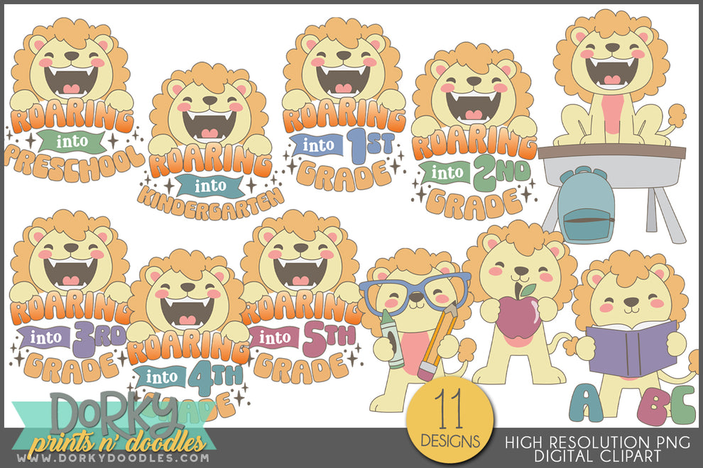 Grade Specific Lion Back to School Clipart – Dorky Doodles