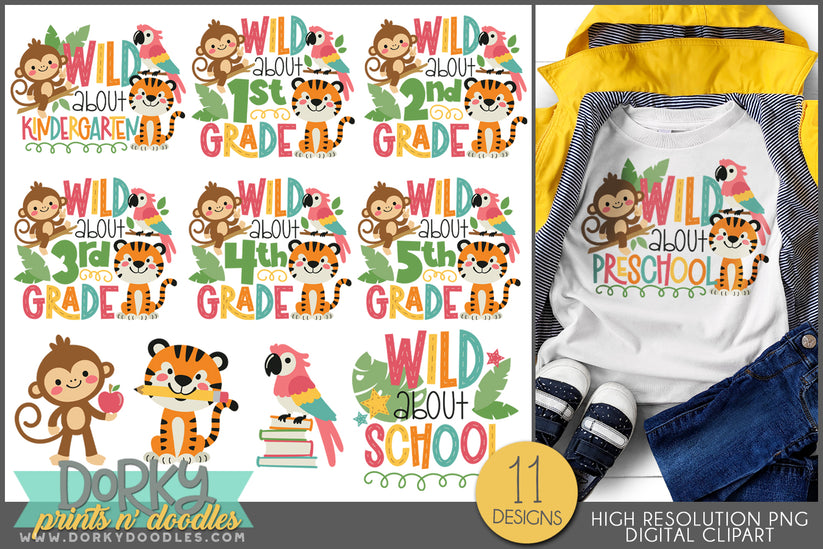 Grade Specific Jungle Animal Wild About School Clipart – Dorky Doodles