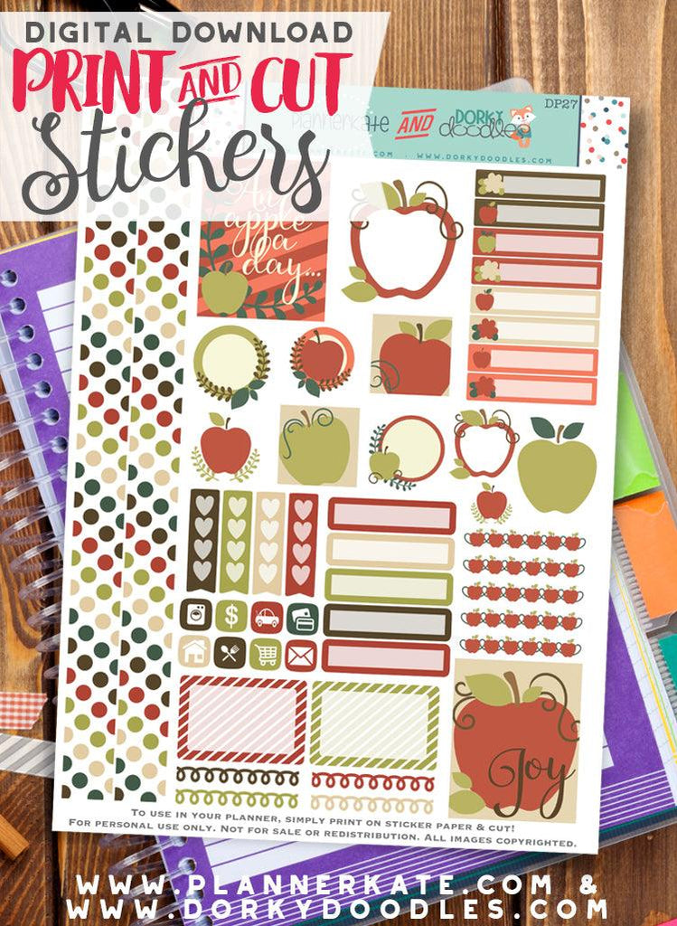 Apple Print and Cut Planner Stickers – Dorky Doodles