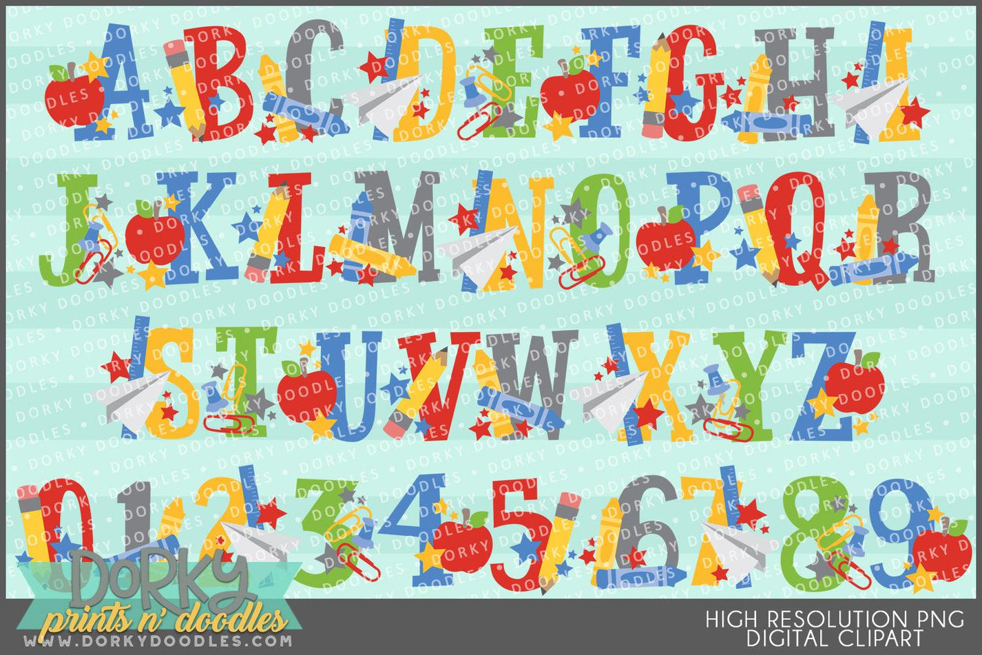 Back to School Alphabet Clipart – Dorky Doodles
