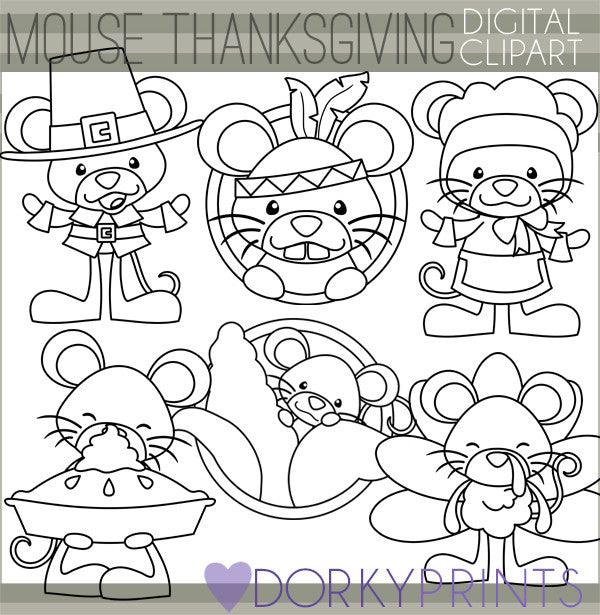 Blackline Mouse Thanksgiving Clipart – Dorky Doodles