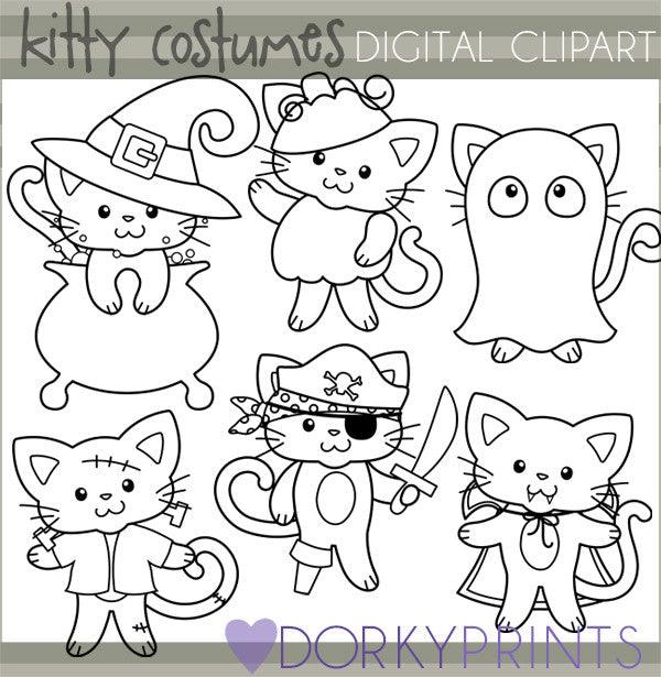 Cats in Costume Black Line Halloween Clipart – Dorky Doodles
