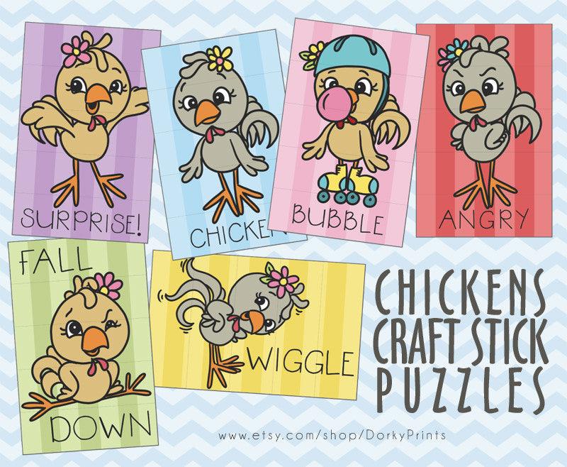 Chickens Craft Stick Puzzles Learning Printables – Dorky Doodles