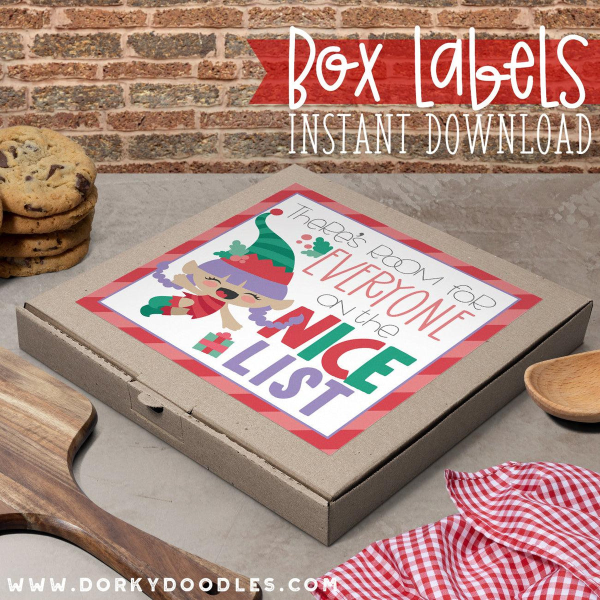 Christmas Elf Labels for Mini Pizza Box and Gifts - Printables – Dorky ...