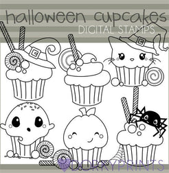 Cupcakes Black Line Halloween Clipart – Dorky Doodles