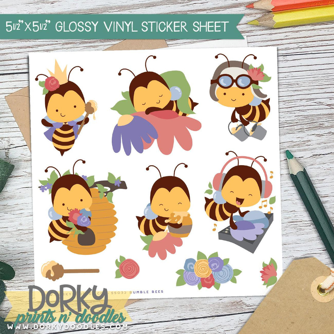 Cute Bees Stickers Sheet – Dorky Doodles