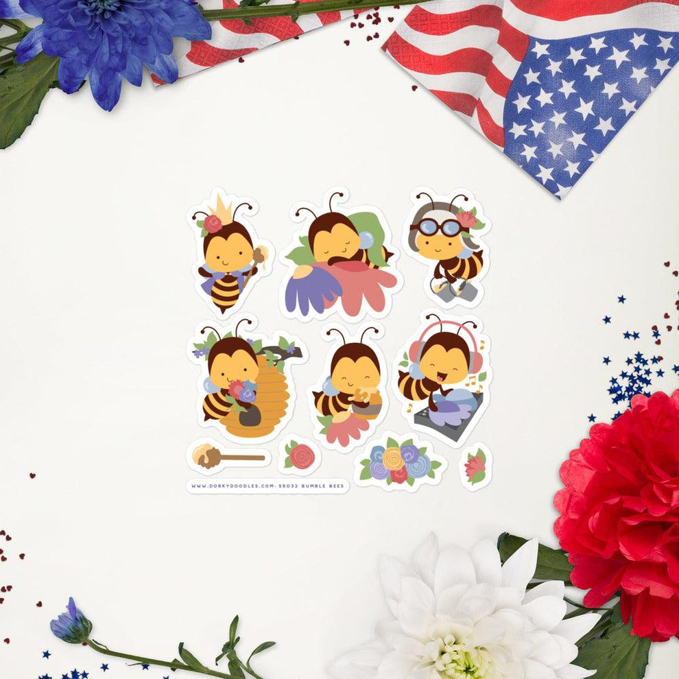 Cute Bees Stickers Sheet – Dorky Doodles