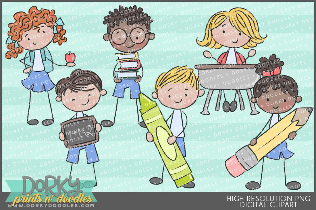 Cute Stick Kids School Clipart – Dorky Doodles