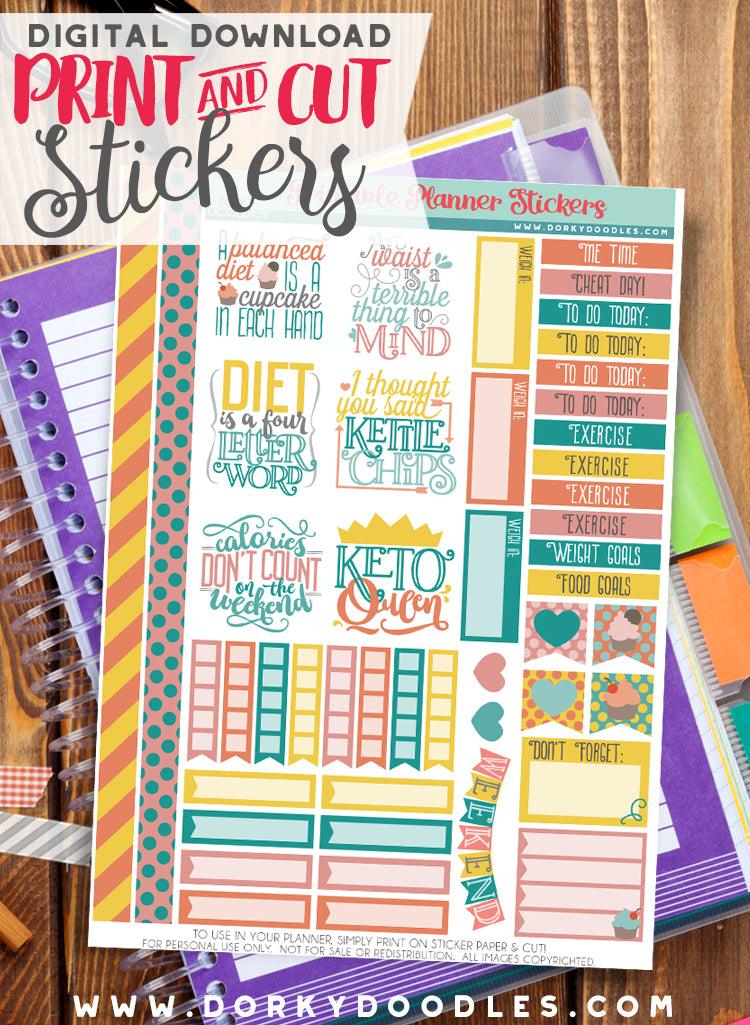 Diet Print and Cut Planner Stickers – Dorky Doodles