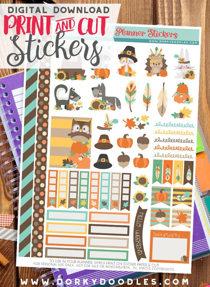 Fall Animals Print and Cut Planner Stickers – Dorky Doodles