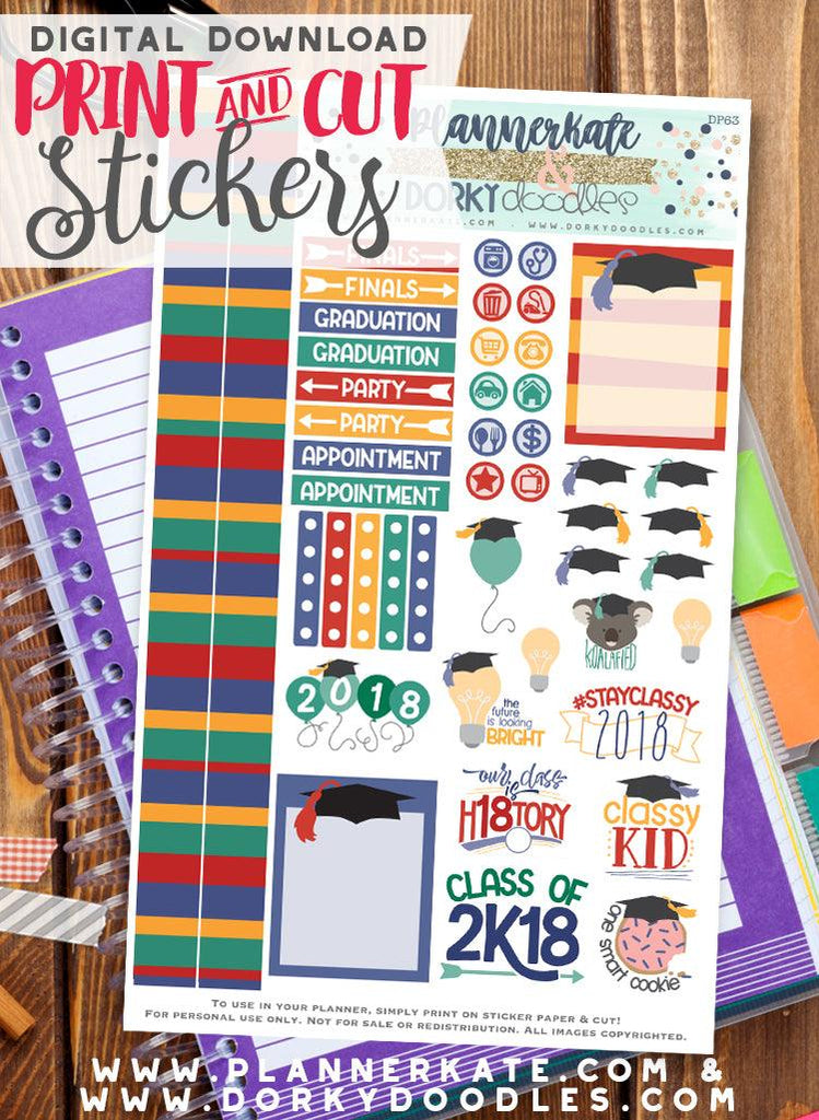 Graduation 2018 Print and Cut Planner Stickers – Dorky Doodles