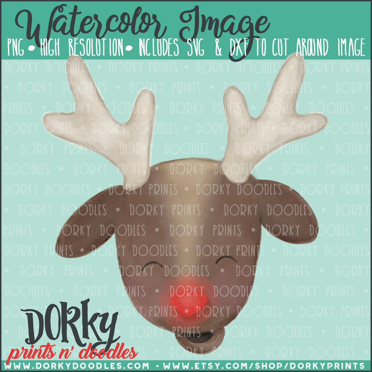 Happy Rudolph Watercolor PNG – Dorky Doodles