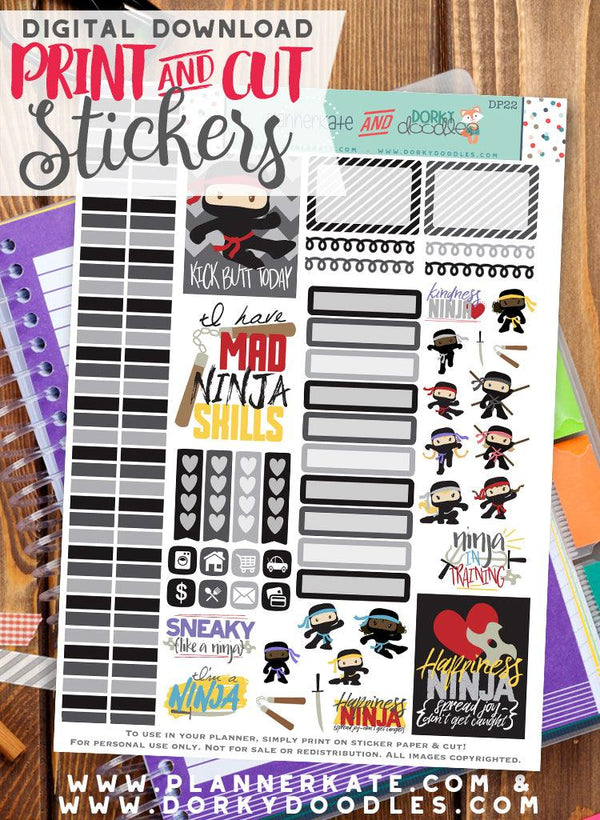 Ninja Print and Cut Planner Stickers – Dorky Doodles