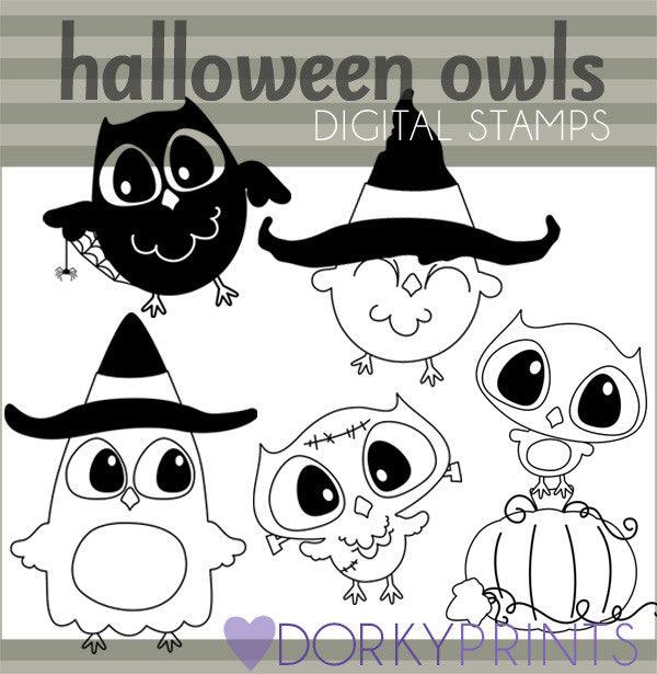 Owls Blackline Halloween Clipart – Dorky Doodles