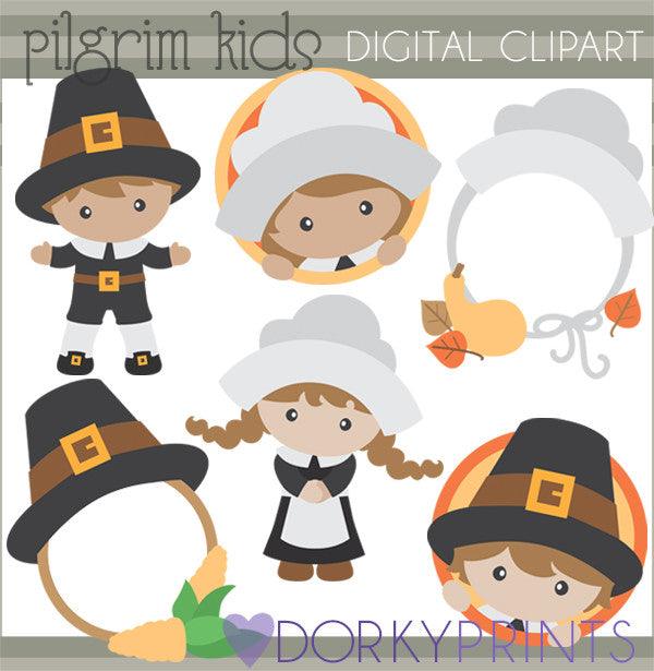 Pilgrim Kids Thanksgiving Clipart – Dorky Doodles