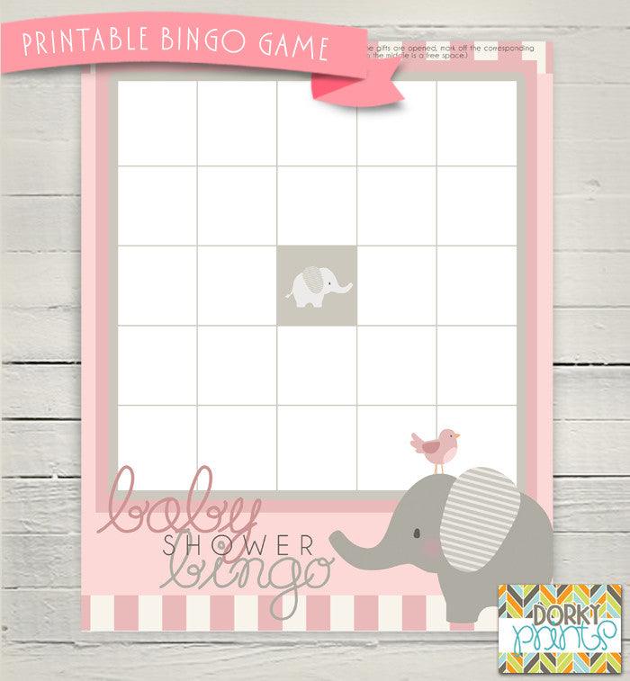 Pink Elephant Bingo Game Baby Shower Printables – Dorky Doodles