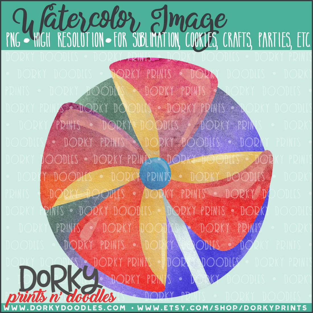 Pinwheel Watercolor PNG – Dorky Doodles