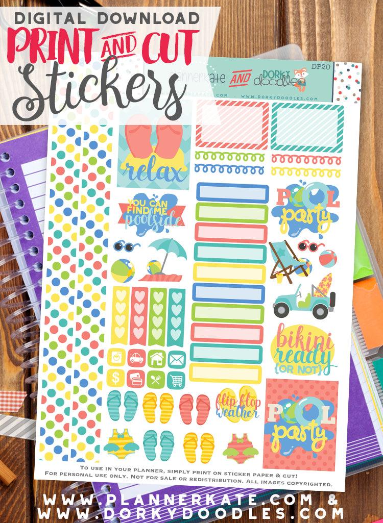 Pool Party Print and Cut Planner Stickers – Dorky Doodles