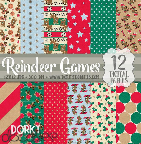 Reindeer Games Christmas Digital Paper Pack – Dorky Doodles