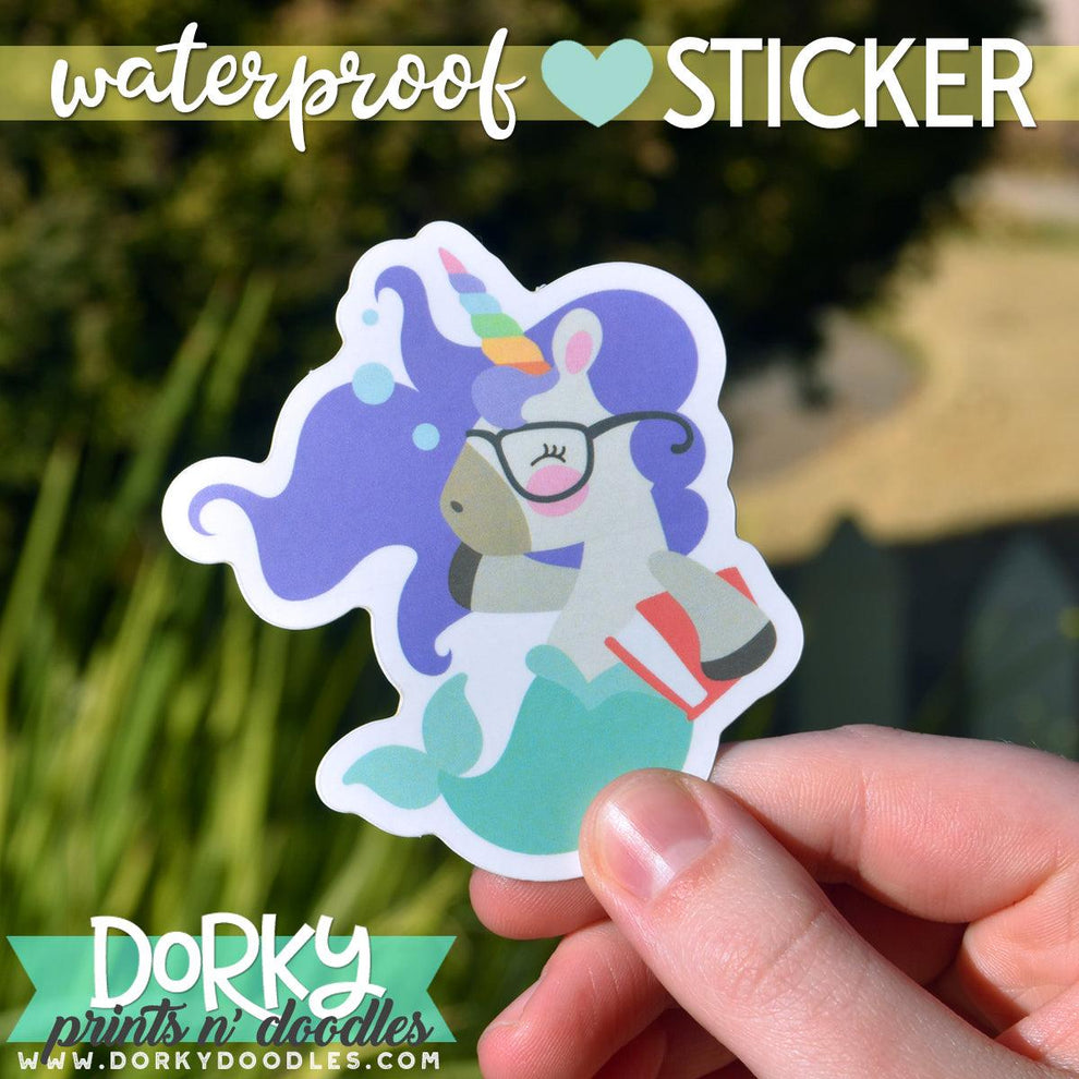 Smart Mermaid Unicorn Large Waterproof Sticker – Dorky Doodles