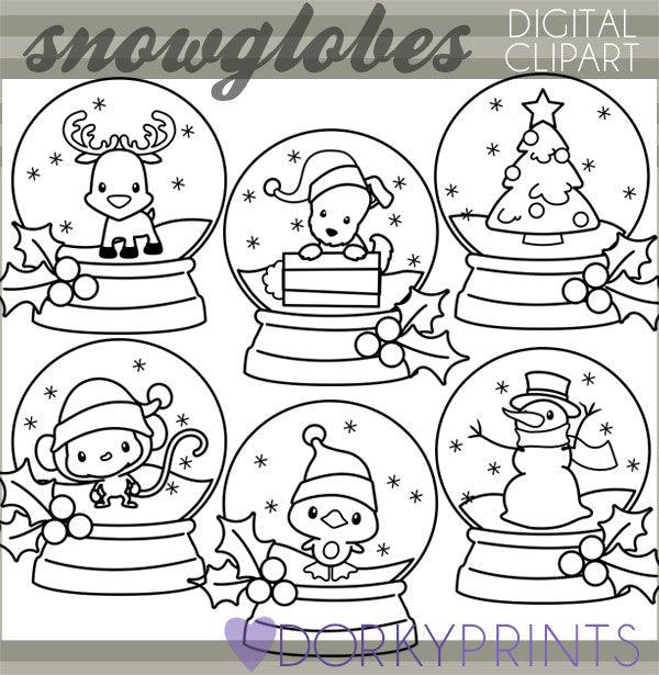 Snowglobe Black Line Christmas Clipart – Dorky Doodles