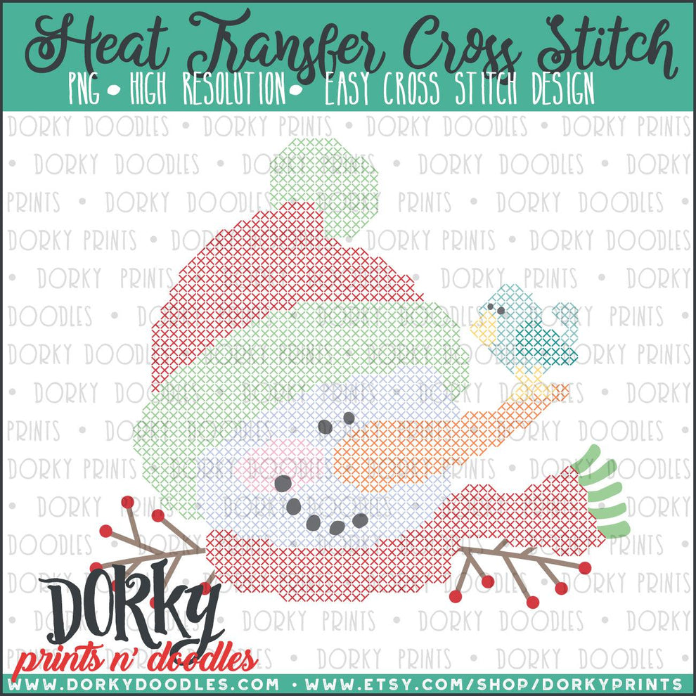 Snowman Topper Cross Stitch Heat Transfer Design – Dorky Doodles