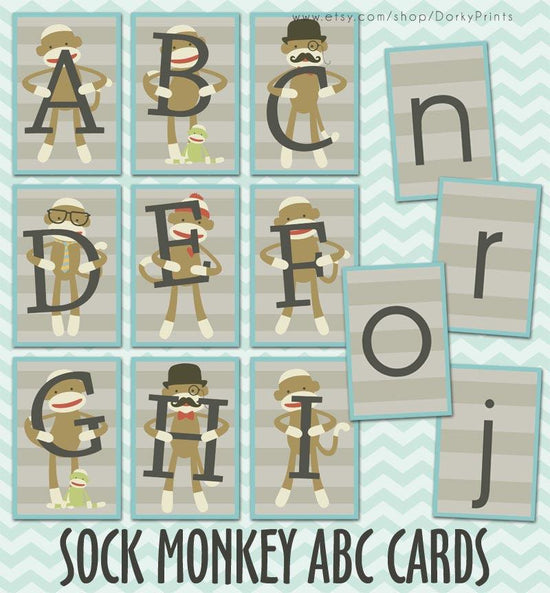 Sock Monkey Alphabet Cards Learning Printables – Dorky Doodles
