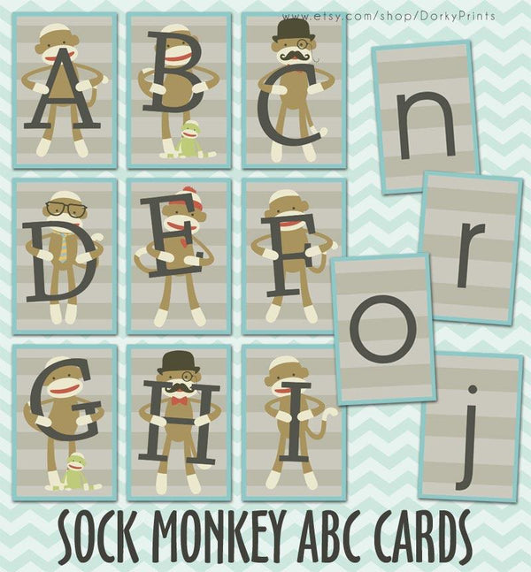 Sock Monkey Alphabet Cards Learning Printables – Dorky Doodles