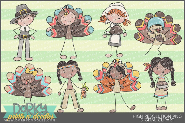 Stick Kids Thanksgiving Clipart – Dorky Doodles