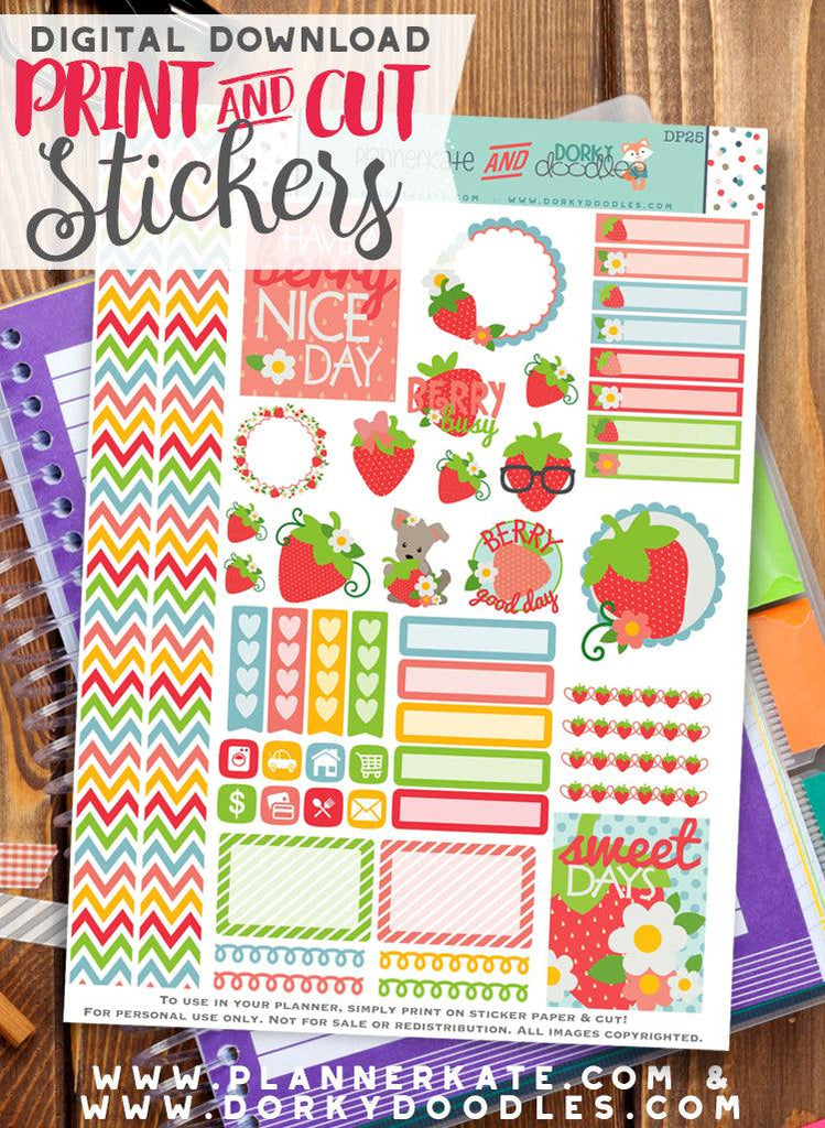 Strawberries Print and Cut Planner Stickers – Dorky Doodles