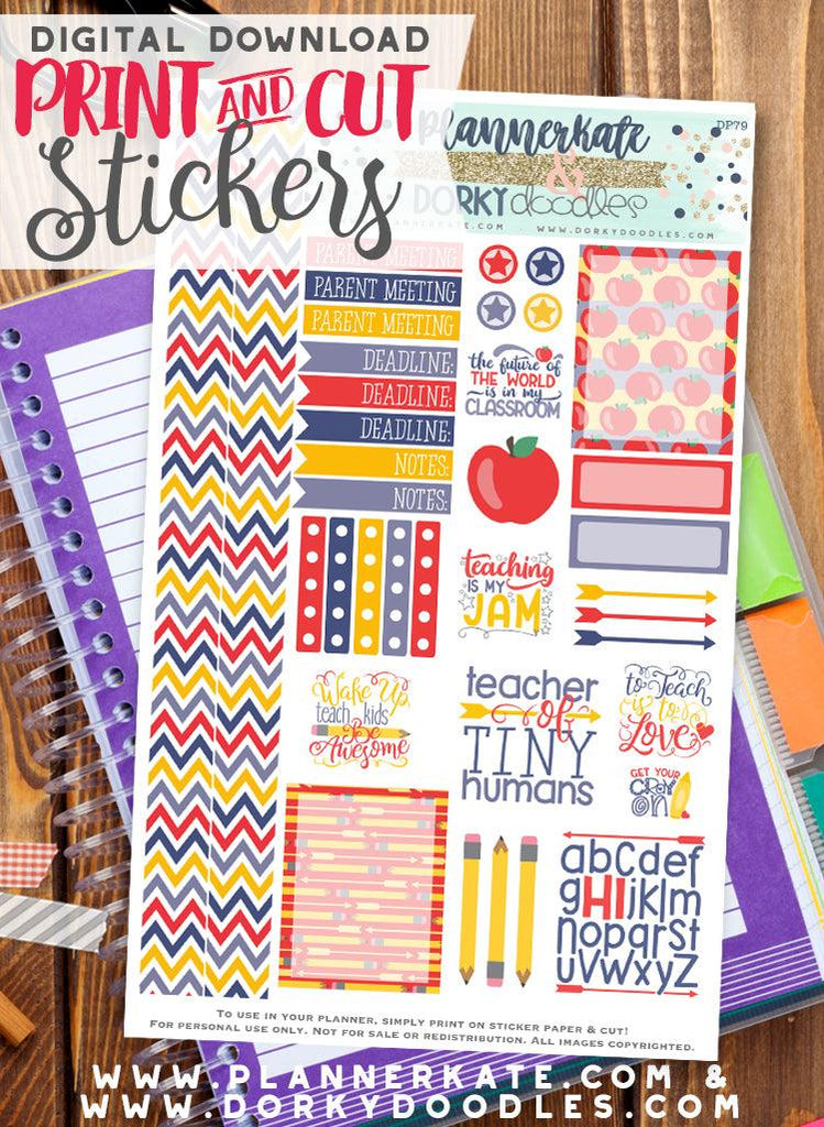 Teacher Print and Cut Planner Stickers – Dorky Doodles