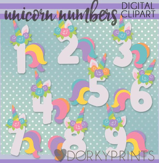 Unicorn Number Symbols Clipart – Dorky Doodles